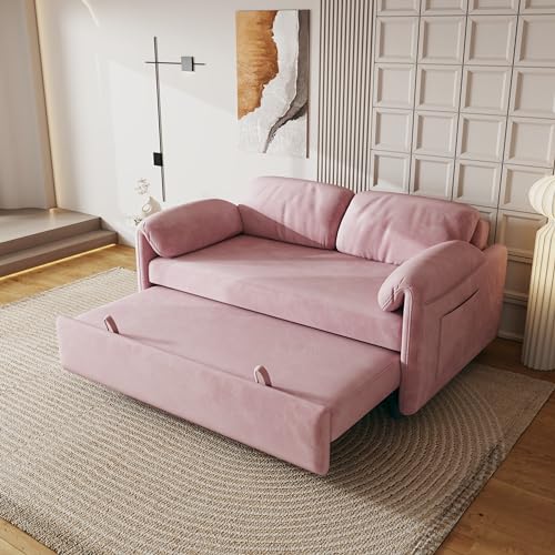 54"W Loveseat Sofa Convertible Sleeper Sofabed ,2 Seater Functional Love Seat Sofa&Couch W/Pull Out Couch Bed, Reclining Backrest and Reversible Pillows Armrests for Office Apartment RV Living Room
