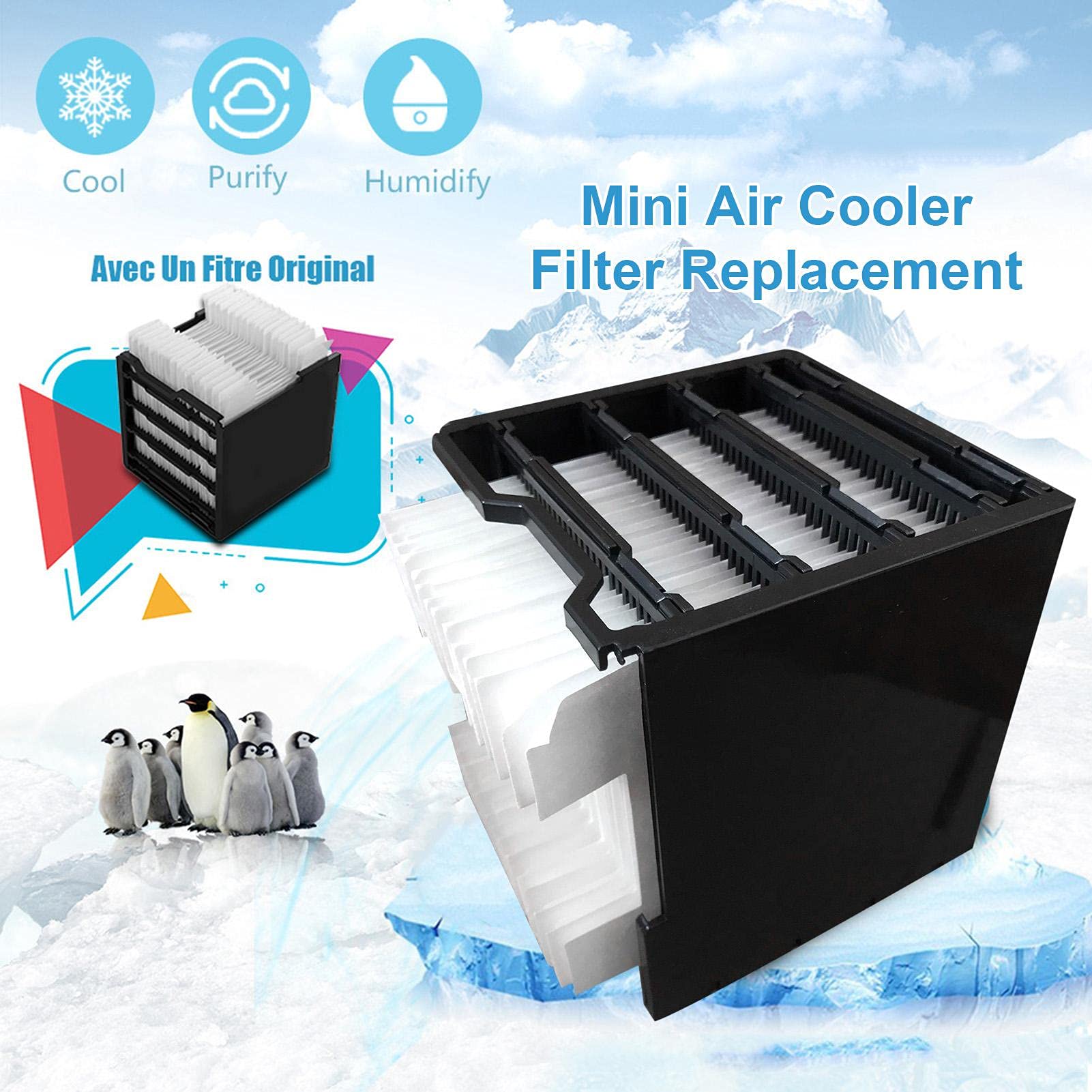 Air Cooler Filters, Mini Air Cooler Filter Replacement, Removable Filter for Air Personal Space Cooler, Portable Arctic Humidifier Filter Paper Air Conditioner Fan Filter