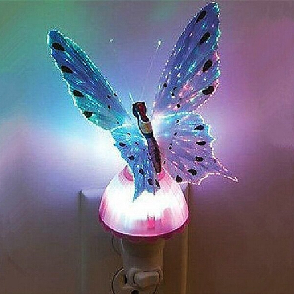 AMZSTAR Kids Night Light,Fiber Optic Butterfly Plug LED Color Change Night Light Decor Lamp Gift Toy (Purple)