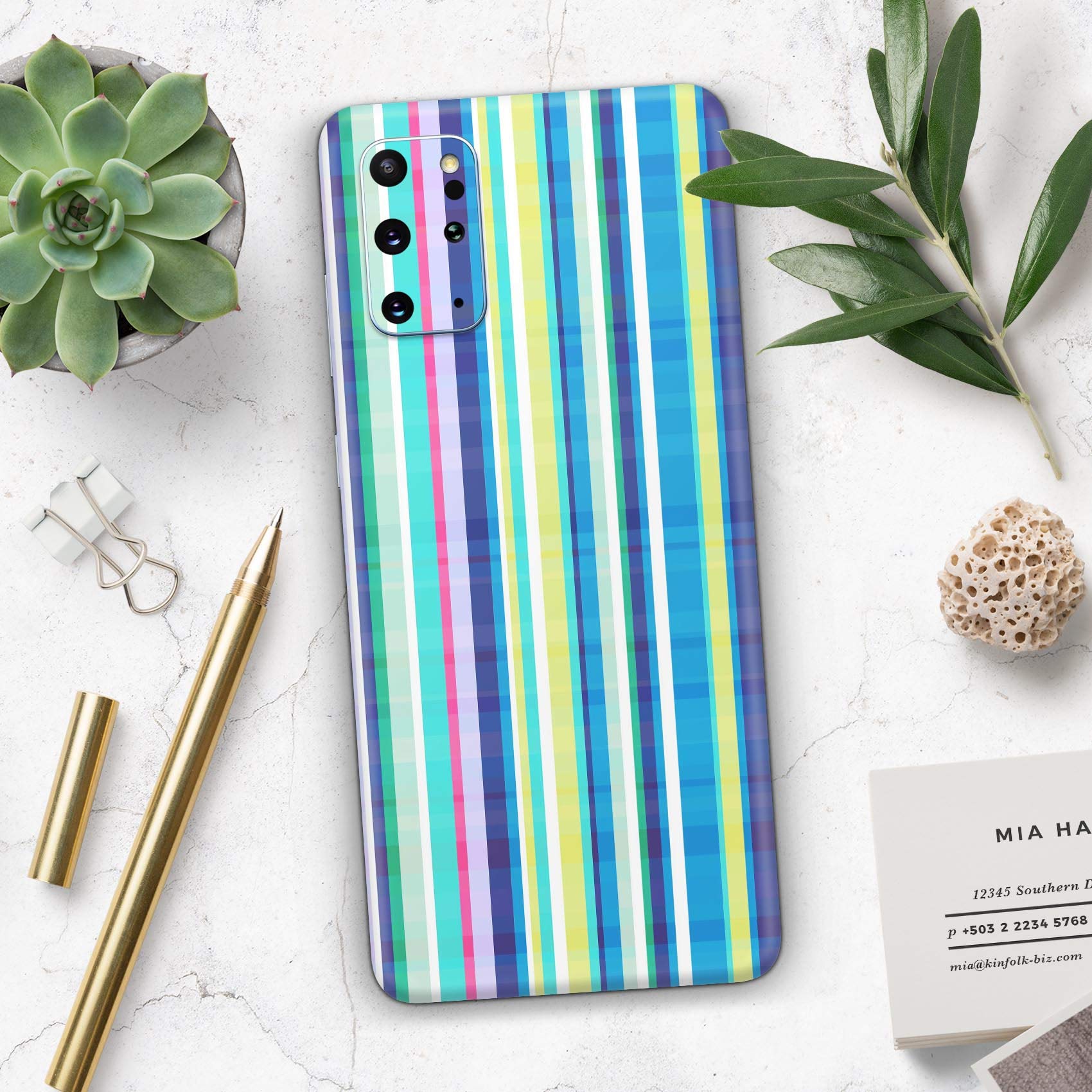 DesignSkinz Colorful Highlighted Vertical Stripes Protective Vinyl Decal Wrap Skin Cover Compatible with The Samsung Galaxy S20 (Screen Trim & Back Glass Skin)