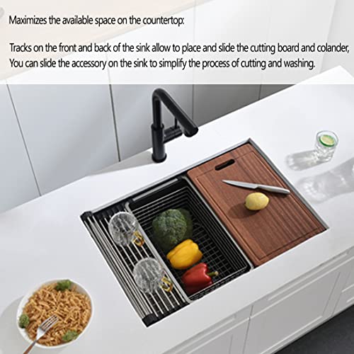 27 Black Undermount Workstation Kitchen Sink, Dorzom 27βx19β Metallic Matte Black Stainless Steel 18 Gauge 10 Inch Deep Undermount Workstation Single Bowl Kitchen Sink with Accessories