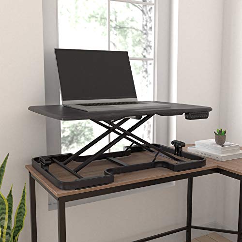 Amazon Basics Rectangular 5-Level Adjustable/Portable Electronic Standing Computer Desk Converter, Wood Surface, 18 Inch, Black