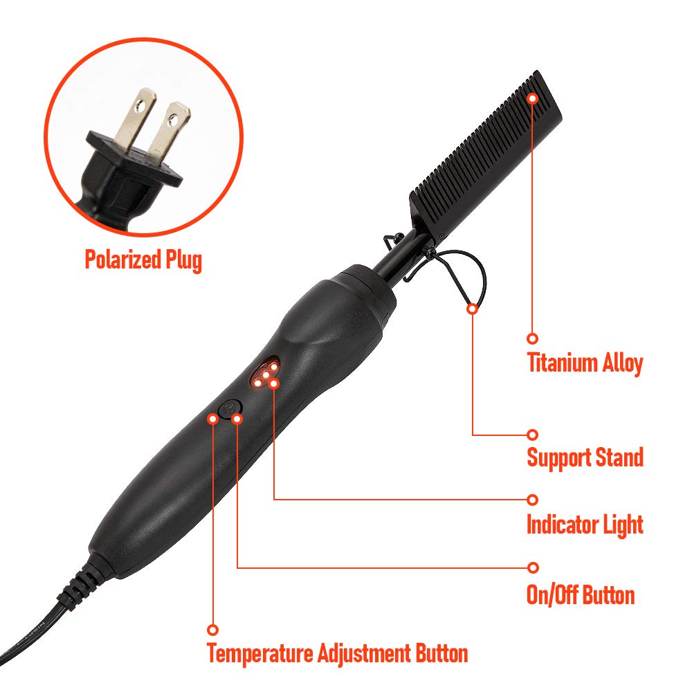 AIHOPESTO Electric Hot Comb Hair Straightener for African American Hair, 3 Temperature Settings, Metal Surface, Lightweight & Compact, 5 Piece Set
