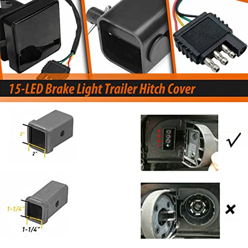Adiil 2''Size 15-LED Brake Light Trailer Hitch Cover Fit Towing & Hauling,Smoked Lens Tow Hitch Driving & Brake Lamp
