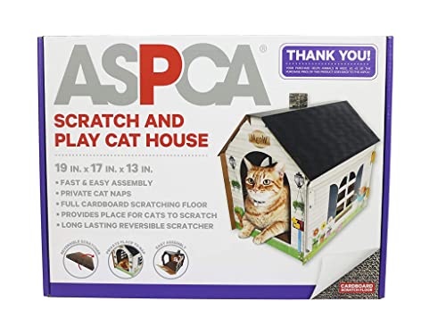ASPCA Cardboard Cat House Hideaway Playhouse with Cat Scratcher Scratching Pad 19"L x 13"W x 17"H