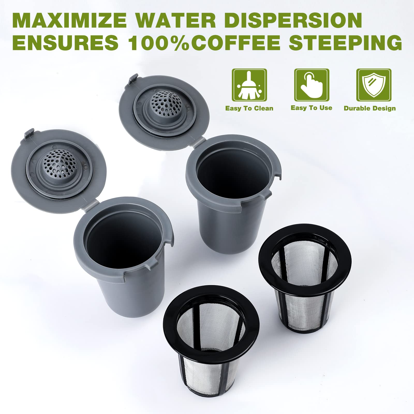 2PCS Reusable Coffee Filter Cups, Compatible with SS-RFC Single Serve Brewer Coffe maker, Gray Home Barista Filter Cup, BPA-Free Refillable Cup Coffee Filter