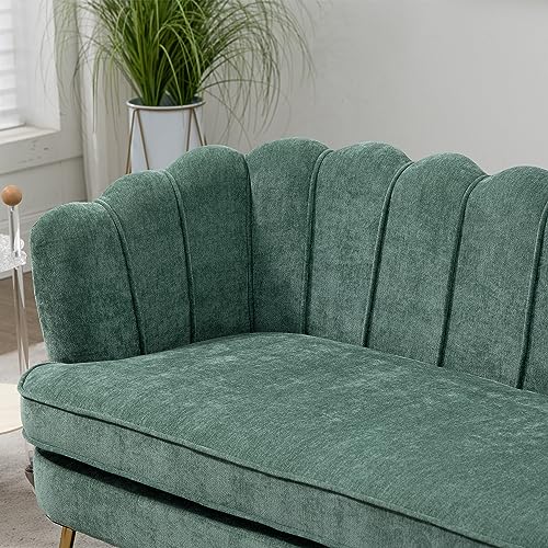 59" Loveseat Small Sofa Mini Room Couch Two-Seater Sofa Chenille Fabic Sofa Couch Gold with Metal Legs for Small Space Office Studio Apartment Bedroom, Easy to Install (Green)
