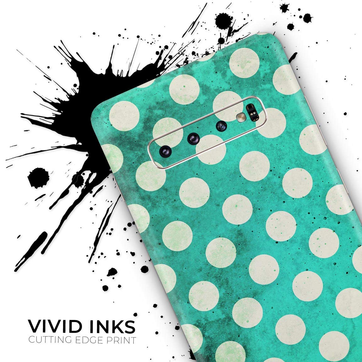 DesignSkinz Dark Teal and White Polka Dots Pattern Protective Vinyl Decal Wrap Skin Cover Compatible with The Samsung Galaxy S20 (Screen Trim & Back Glass Skin)