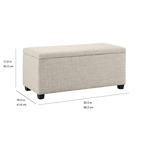 Amazon Basics Upholstered Storage Rectangular Ottoman and Entryway Bench, Beige, 35.5"W x 16.5"D x 17"H