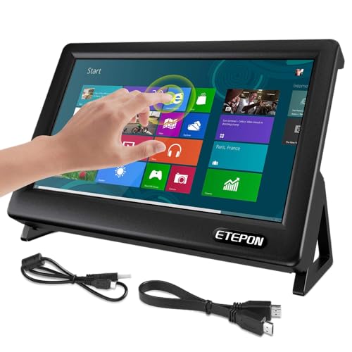 ETEPON Capacitive Touch LCD Display HDMI Input 1024× 600 with Case Stand for 7 Inch Raspberry Pi Screen (EP711), Black