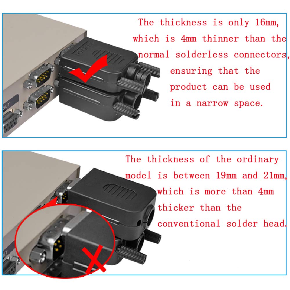 ANMBEST 2PCS Male VGA Solderless Quick Connector 16mm Thinner 3+9 DB15 3Row Serial Plug to 15-pin Port Terminal Male Adapter Breakout Board Compatible with VGA 3+7/3+6/3+6/3+4/3+2