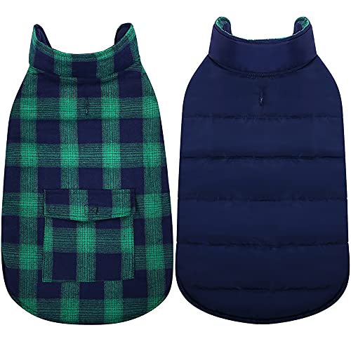 Kuoser Dog Winter Coat, Reversible Dog Jacket, Warm Dog Coat British Style Puppy Cold Weather Coat, Windproof Dog Clothes Dog Vest for Small Medium and Large Dogs Green 3XL