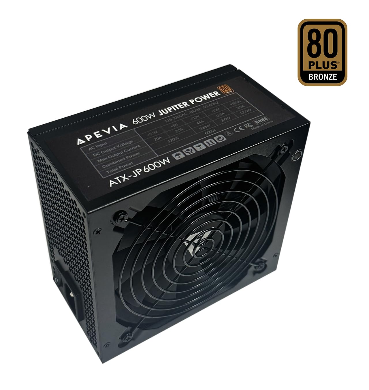 Apevia ATX-JP600W Jupiter 600W 80 Plus Bronze Certified Active PFC ATX Gaming Power Supply, Supports Dual/Quad Core CPUs, SLI/Crossfire/Haswell, 3 Year Warranty