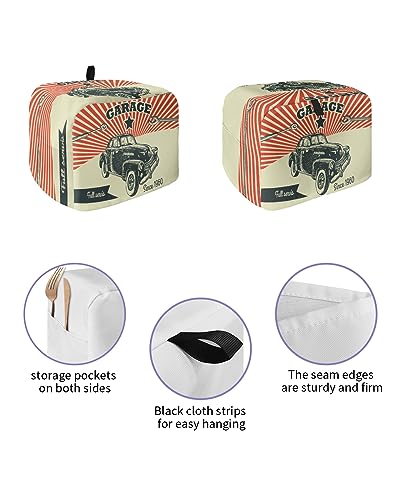 2 Slice Toaster Cover 1960s Retro Car Garage Pop Art Toaster Dust Cover with Pockets Washable Toaster Cover for Kitchen Small Appliance Bread Machine Covers Home Decor