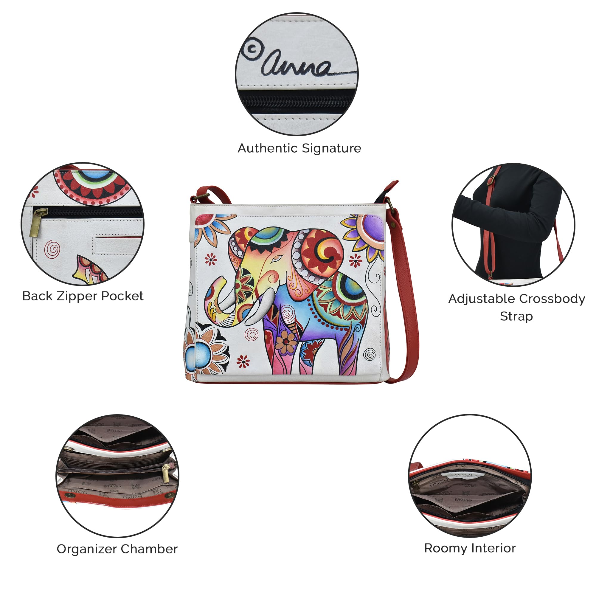 Anna by Anuschka womens Anna Anuschka Women s Genuine Leather Crossbody Organizer Hand Painted Exterior Peacock Lov, Peacock Love, One size US