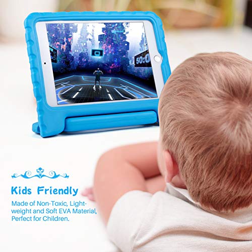 EVA Tablet Case for iPad Mini 4 / Mini 5 with Handle | Blosomeet Full Body Protective Kid-Proof Cover for iPad Mini 5th/4th Generation with 2-Angle Stand | Rugged & Lightweight Case for Boys | Blue