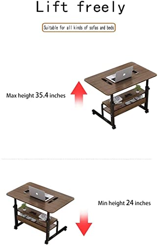 Adjustable Table Student Computer Desk Portable Home Office Furniture Small Spaces Sofa Bedroom Bedside Learn Play Game Desk on Wheels Movable with Storage Size 31.5 * 15.7 Inch Brown