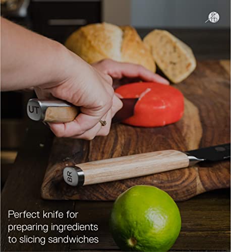 Everdure German Steel Professional Utility Knife, 6 Inch Knife with Titanium Coated Blade and Pakka Wood Handle, Perfect Kitchen Knife for Slicing Sandwiches, Cheese, Vegetables, and More