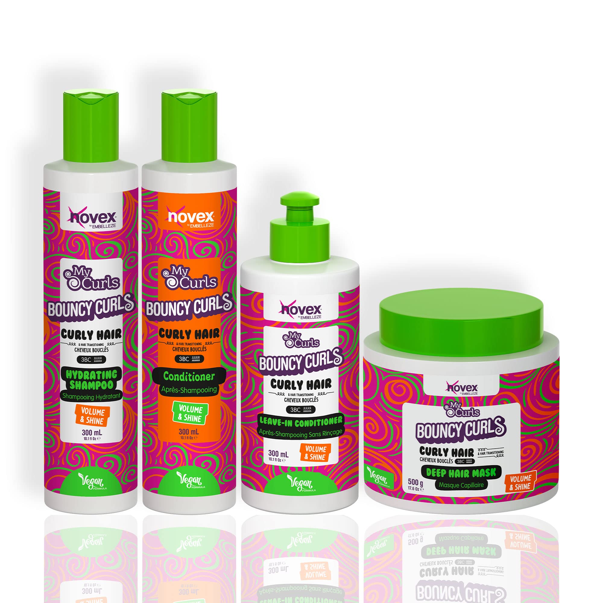 NOVEX Bouncy Curls Curly Bundle - Vegan Formula - Recommended for Damage Curly Hair - Fast Hydration formula