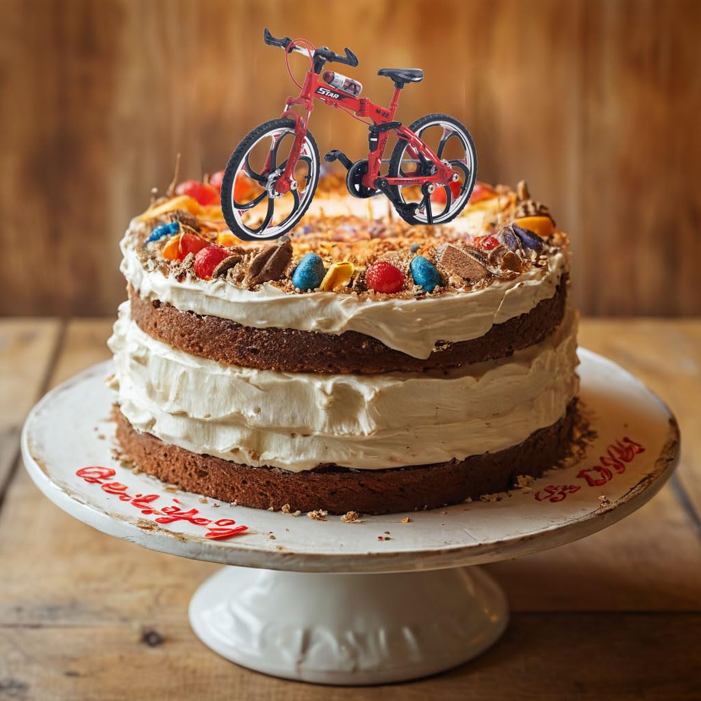 Ailejia Finger Racing Bicycle Mountain Bike Cake Topper Mini Dirt Bike Bicycle Model Cool Boy Toy (Red)