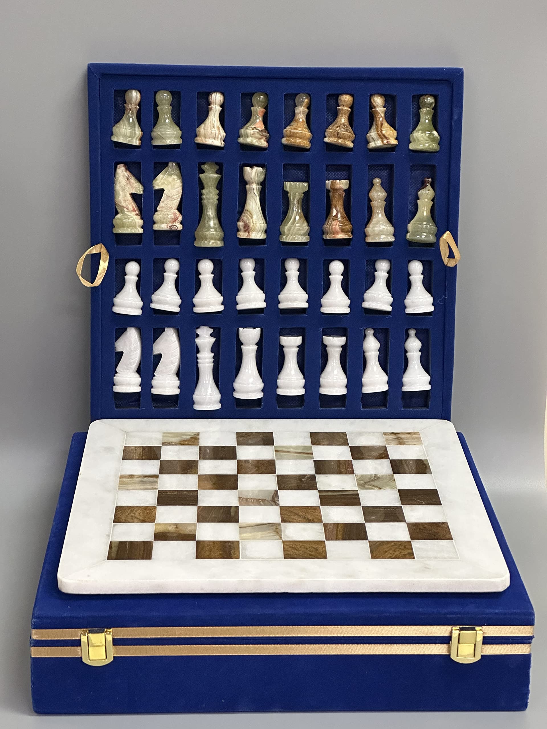 ApexGlobal Large Handmade Full Chess Set, Black and Green, Marble Chess Board, 32 Chess Game Pieces, Unique Home décor. Handcrafted Tournament Chess Board - 2 Players.