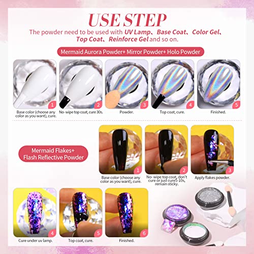 BORN PRETTY Chrome Powder Holographic Nail Art Powder Auroras Mermaid Pearl Nail Powder Reflective Glitter Manicure Pigment 6 Boxes