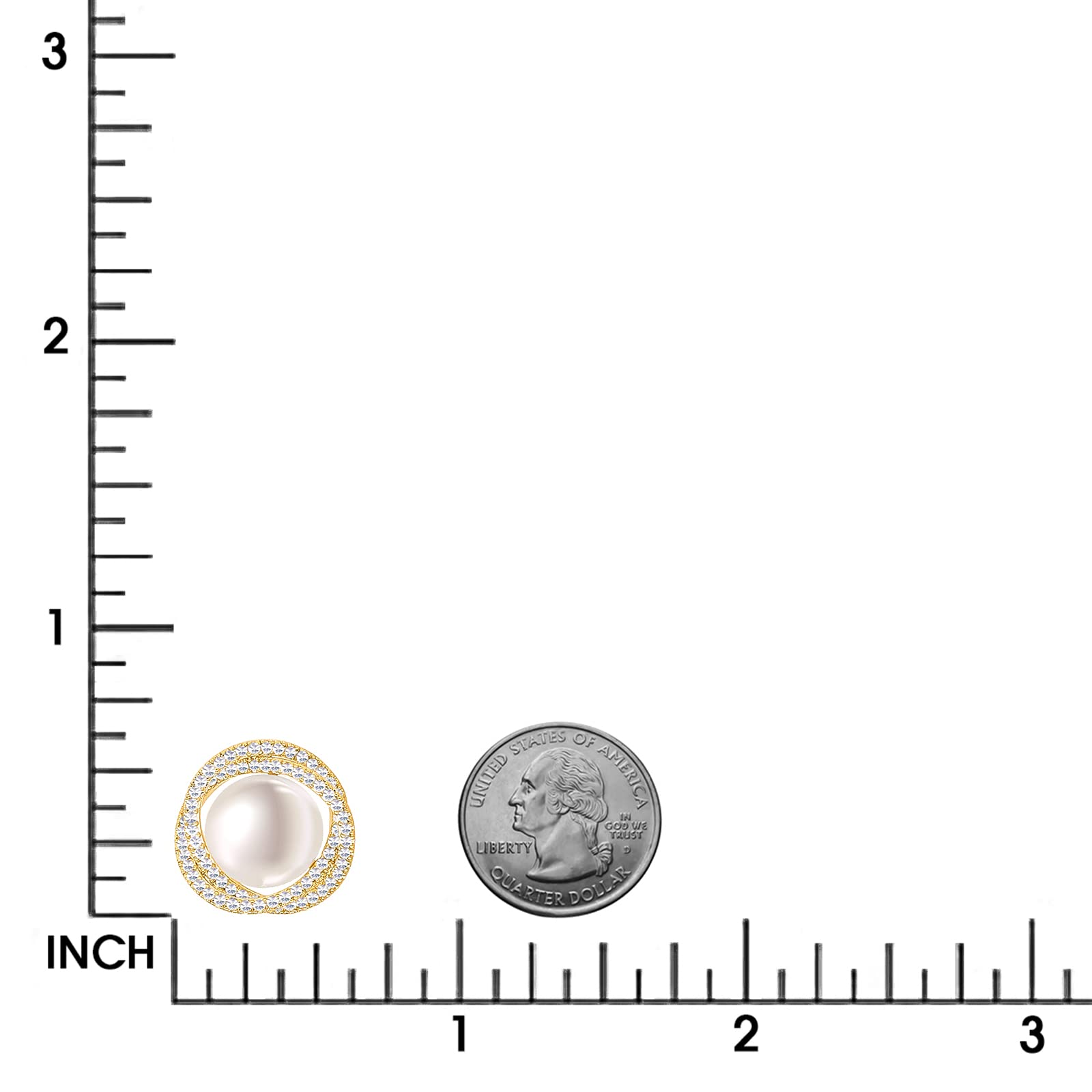 14K Gold Plated Pearl Earrings Studs With Diamonds Women's Cubic Zirconia Stud Earrings 9-12mm Freshwater Cultured Pearl Earring