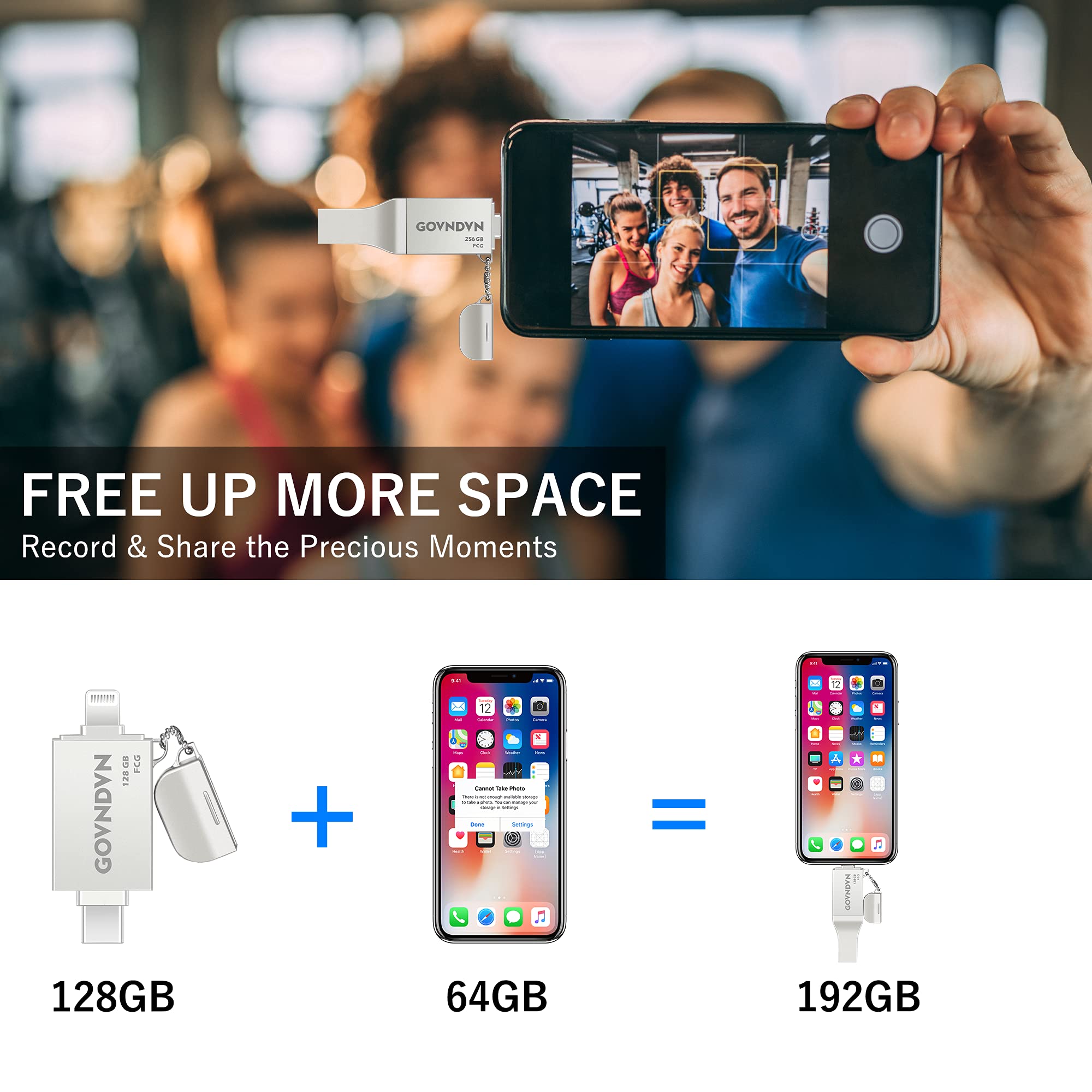 GOVNDVN MFi Certified 128GB iPhone Photo-Stick-USB-C iPhone-Flash Drive Photo-Storage-Thumb-Drive iPhone Backup Stick iPhone Memory Storage for iPhone 15/14/13/12/11 iPad Mac PC Android