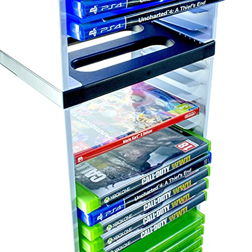 ADZ Universal Game Storage Tower – Stores 36 Game or Blu-Ray Disks – Game Holder Rack for PS4, PS5, Xbox One, Xbox Series X/S, Nintendo Switch Games and Blu-Ray Discs (White)