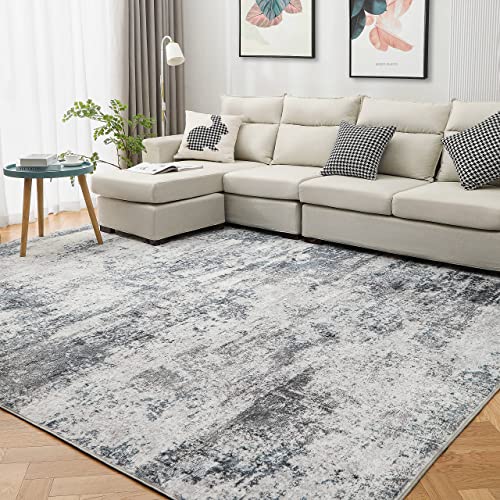 Area Rug Living Room Carpet Bedroom: 8x10 Indoor Abstract Soft Fluffy Pile Large Rugs with Low Shaggy for Bedroom Dining Room Home Office Decor Under Kitchen Table Washable Blue/Gray