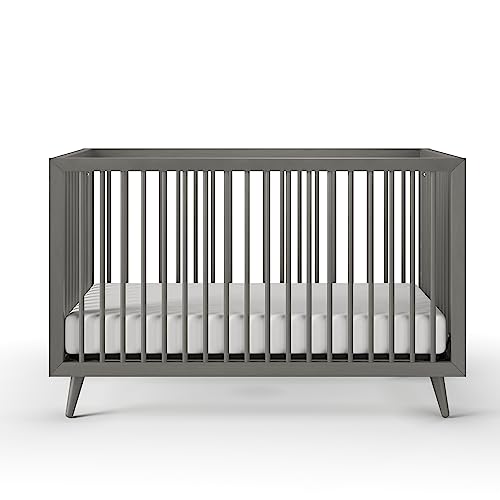 Child Craft Cranbrook 4 in 1 Convertible Crib, Mid Century Modern Baby Crib Converts to Day Bed, Toddler Bed and Full Size Bed, 3 Adjustable Mattress Positions