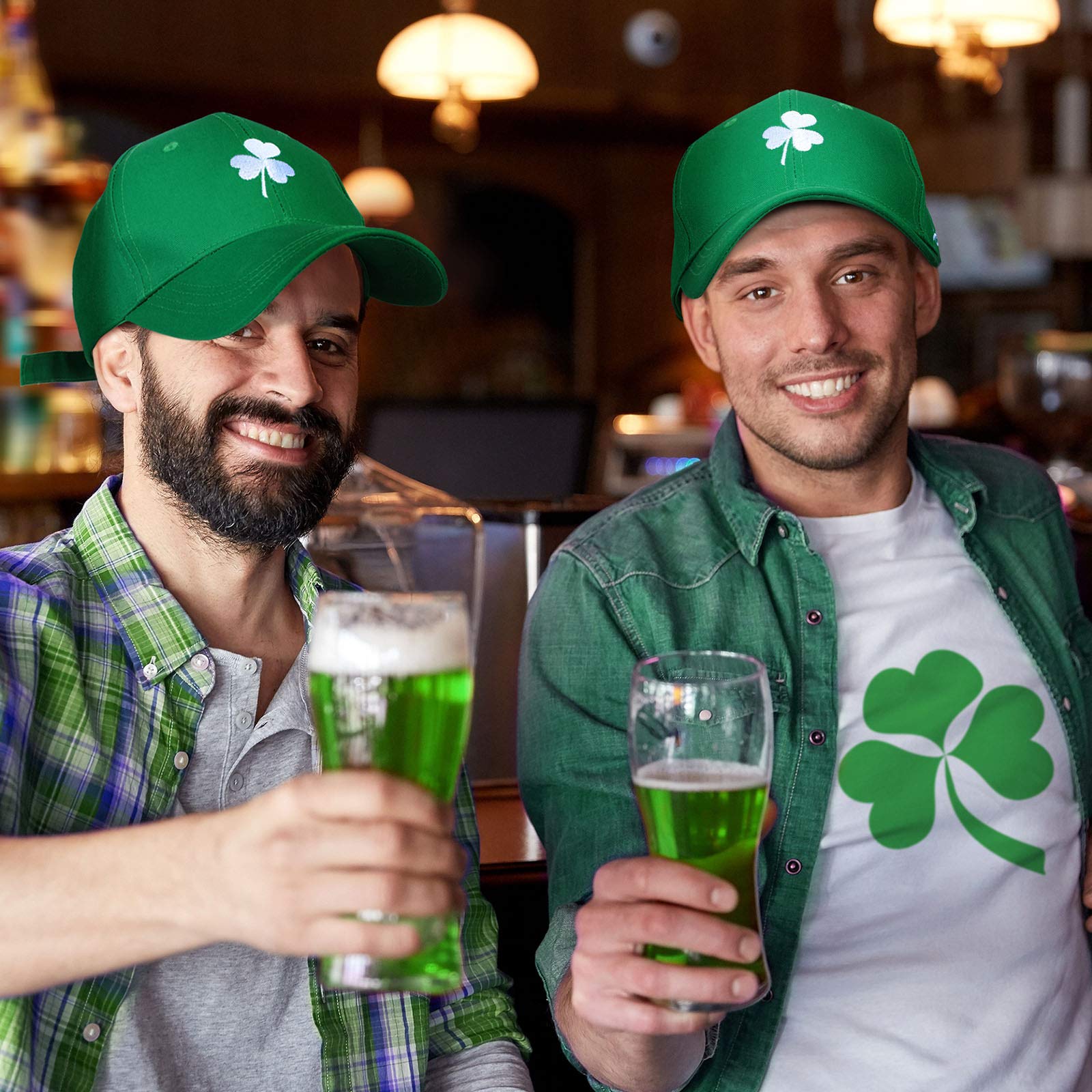 2 Pieces St. Patrick's Day Hat Shamrock Baseball Cap Accessories Adjustable Clover Caps for Men and Women (Four-Leaf Clover Style)