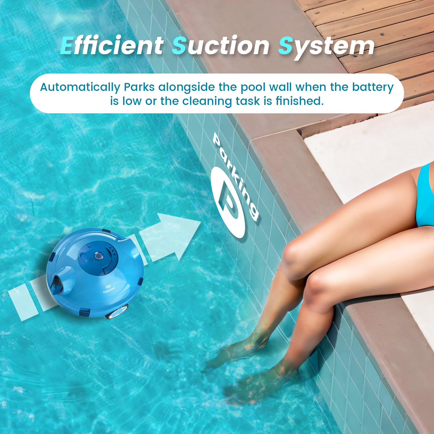 𝟮𝟬𝟮𝟯 𝙐𝙥𝙜𝙧𝙖𝙙𝙚 TASVAC Cordless Robotic Pool Cleaner, Automatic Pool Vacuum, 90 Mins Runtime, Powerful, Self-Parking, Lightweight, Ideal for Flat Above/In-Ground Pool up to 65 Feet/1100 Sq.Ft