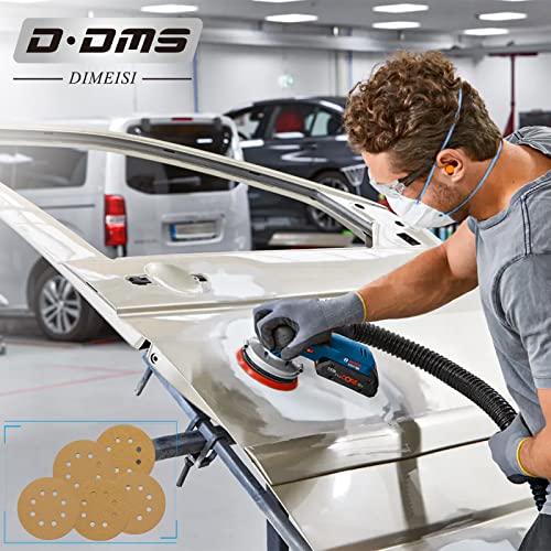 362X - 5 Inch 8 Hole Gold Sanding Discs, 10 Each of 80 120 220 320 400 Grit Sandpaper Discs, 50PCS Hook and Loop Orbital Sander Pads for Woodworking - D DMS DIMEISI