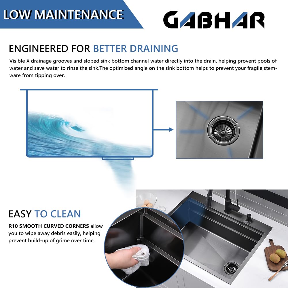 33x22 Inches Black Drop In Workstation Kitchen Sink, Gabhar 33" 16Gauge Black Stainless Steel Drop In Workstation Kitchen Sinks With Offset Drain