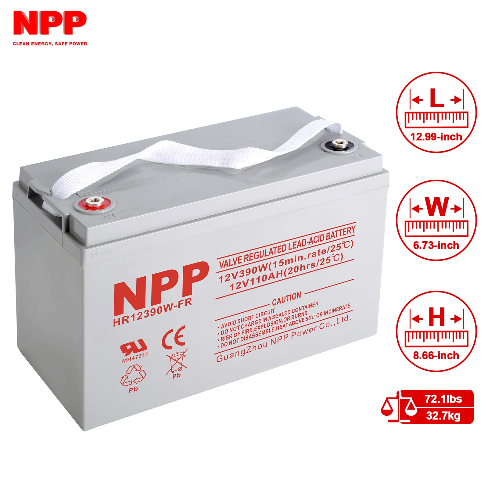 NPP HR12390W FR (2Pcs), 12Volt 2340W 390Watts/Cell AGM Sealed Lead Acid Rechargeable High Rate Battery, Replace 12V 120Ah for Off Grid UPS, Solar Power, RV, Marine,Boat,Golf Cart Battery