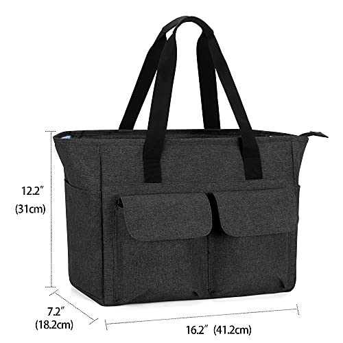 CURMIO Home Health Nurse Tote Bag, Medical Supplies Bag for Work with Padded Laptop Sleeve and Multiple Pockets for Nursing Students, Doctors, Black