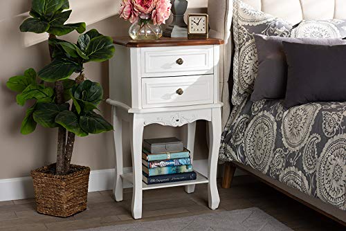 Baxton Studio Darla Classic and Traditional French White and Cherry Brown Finished Wood 2-Drawer Nightstand