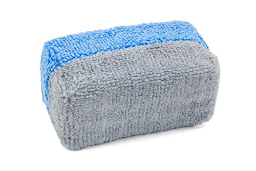 Autofiber [Saver Applicator Terry] Ceramic Coating Applicator Sponge | 12 Pack | with Plastic Barrier to Reduce Product Waste. (Blue/Gray, Mini)