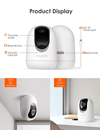 BabyTime Pet Camera, Indoor 2K 360° Wi-Fi Smart Camera with Night Vision, Motion Detection, Two-Way Audio, Compatible with Alex