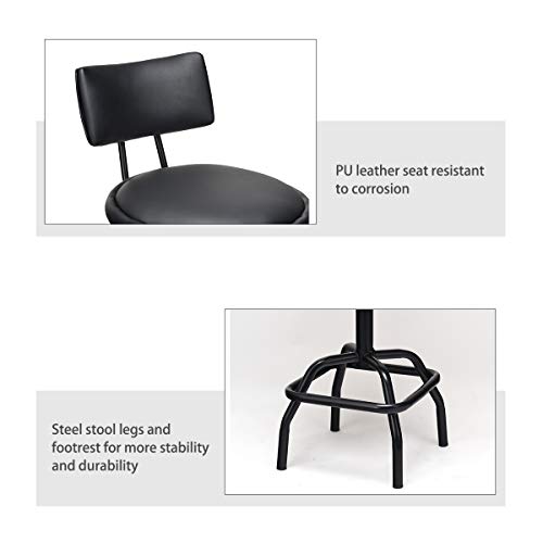 COSTWAY Adjustable Height Bar Stool, 360 Degree Swivel, Modern Guitar Stool for High Ergonomic Seating, with PU Leather Cushion, Heavy Duty Steel Frame for Bar, Shop and Music, Garage, Black