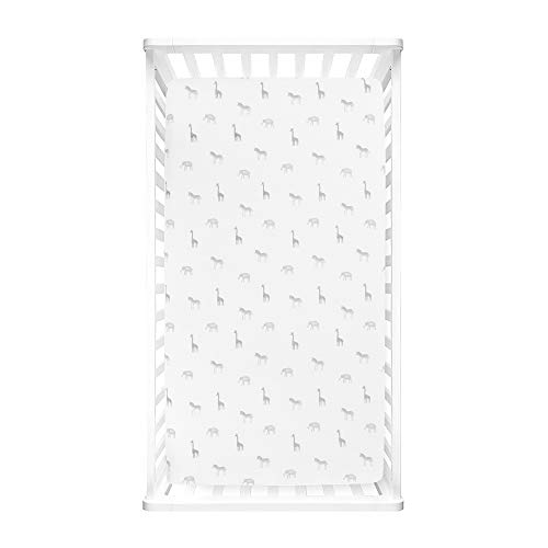 Lush Decor Baby Jungle Adventure Organic Cotton 2 Pack Fitted Crib Sheet, Gray, 52" L x 28" W + 9" Drop