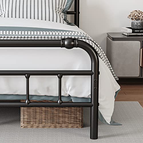 BOSRII King Size Bed Frame with Headbaord and Footboard, 18 Inches High, 3500 Pounds Heavy Duty Metal Slats Support for Mattress, No Box Spring Needed,Noise-Free, Black