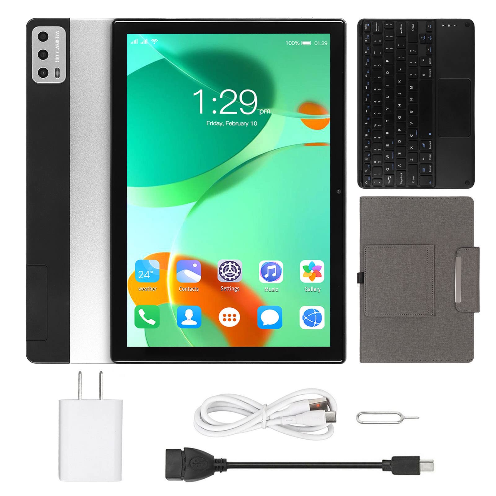 2 in 1 Tablet, 10.1 Inch 6GB 128GB 8 Core CPU Tablet with Keyboard, 5G WiFi 4G Calling FHD Tablet for Android 12 for Office, Business, Gaming 100‑240V (US Plug)