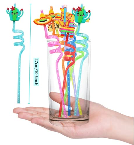 24 Pieces Cinco De Mayo Party Plastic Drinking Straws,Reusable Drinking Straws,for Mexican Fiesta Themed Birthday Party supplies,8 Styles