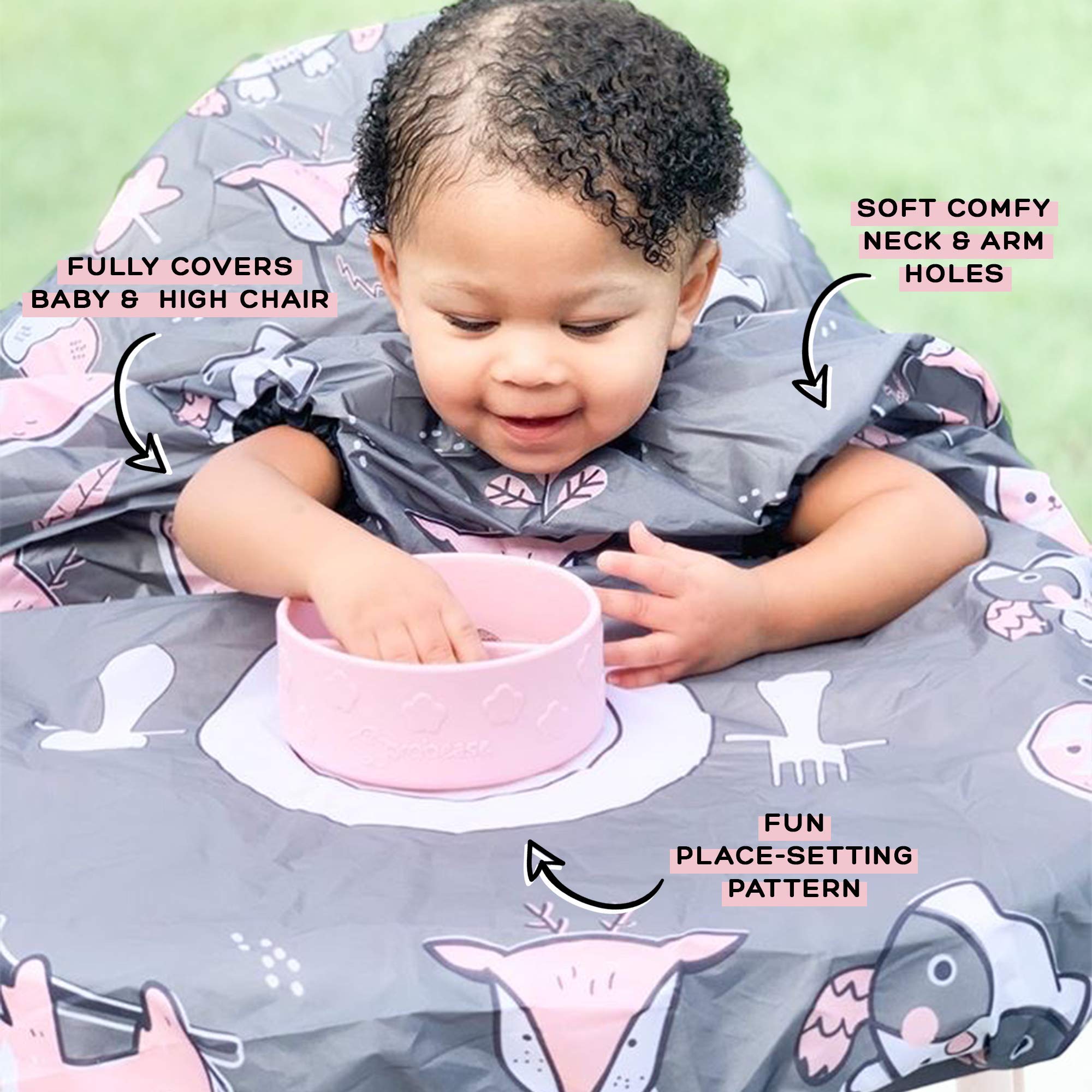 grabease Allover Waterproof Bib for Self-Feeding Infants and Toddlers, Machine Washable, Ages 6-24 Months, Gray