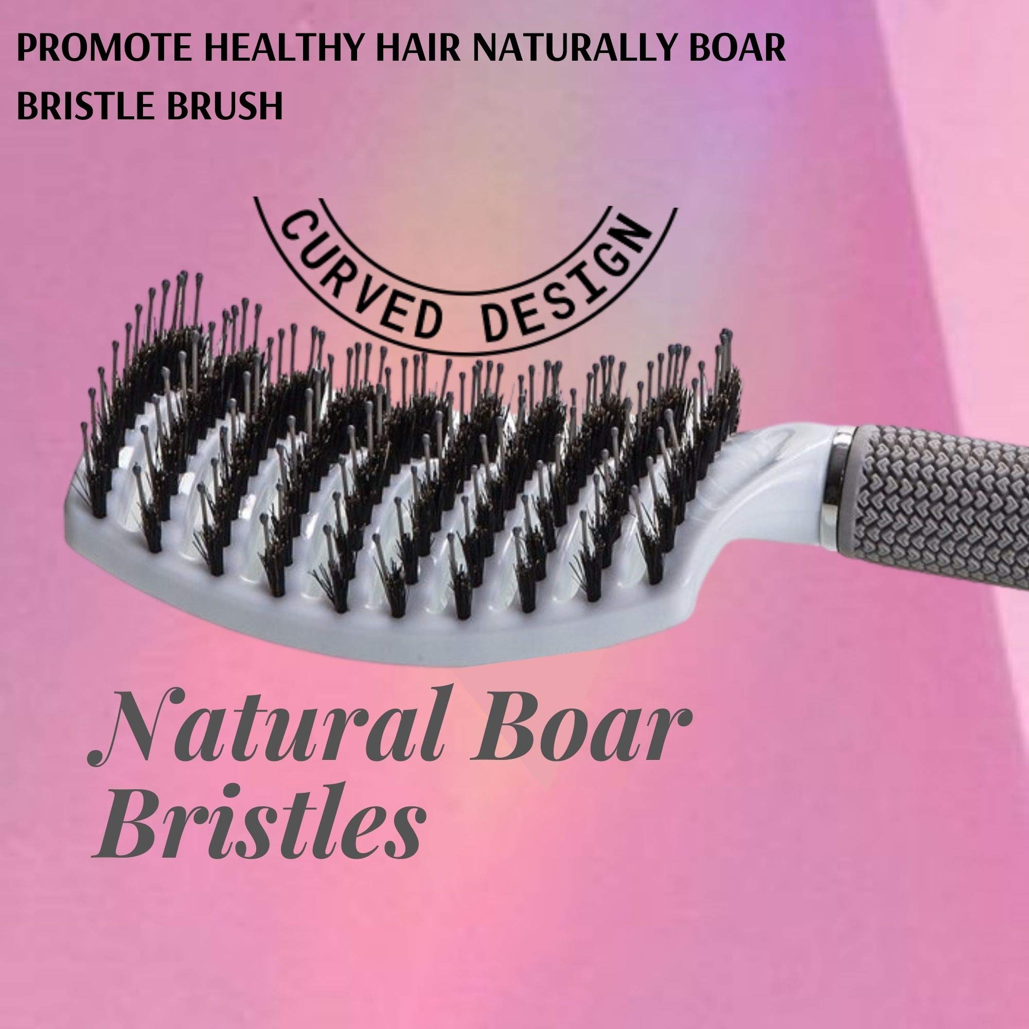 Curved Vented Boar Bristle Styling Detangling Hair Brush, Single White Anti-static Detangler Brush, Fast Blow Drying, Use on Long or Short Unbrush Hair (1 Pack White)