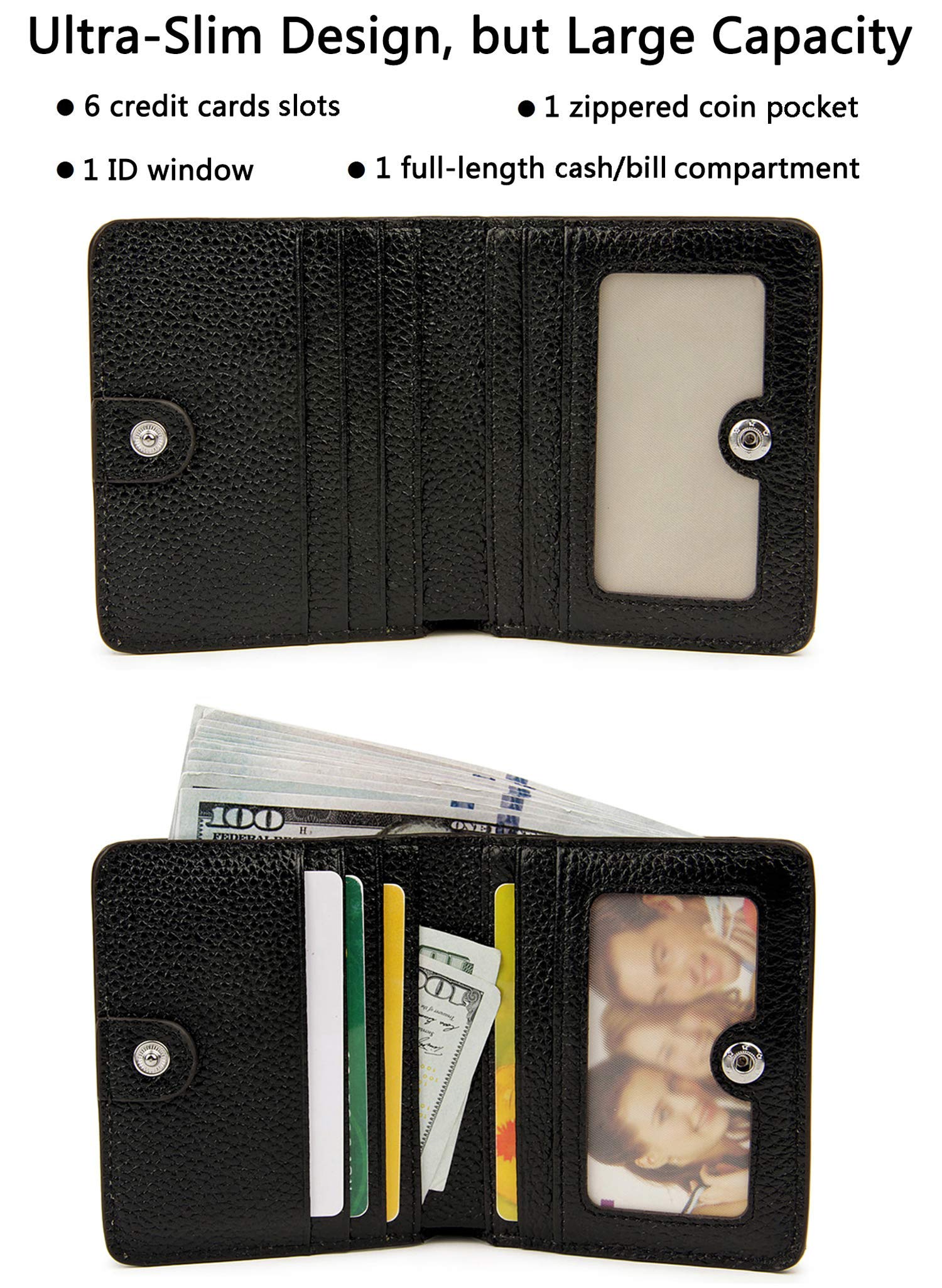 AINIMOER Women Leather Wallet RFID Blocking Small Mini Bifold Zipper Pocket Card Case Champaign Gold and Black Bundle