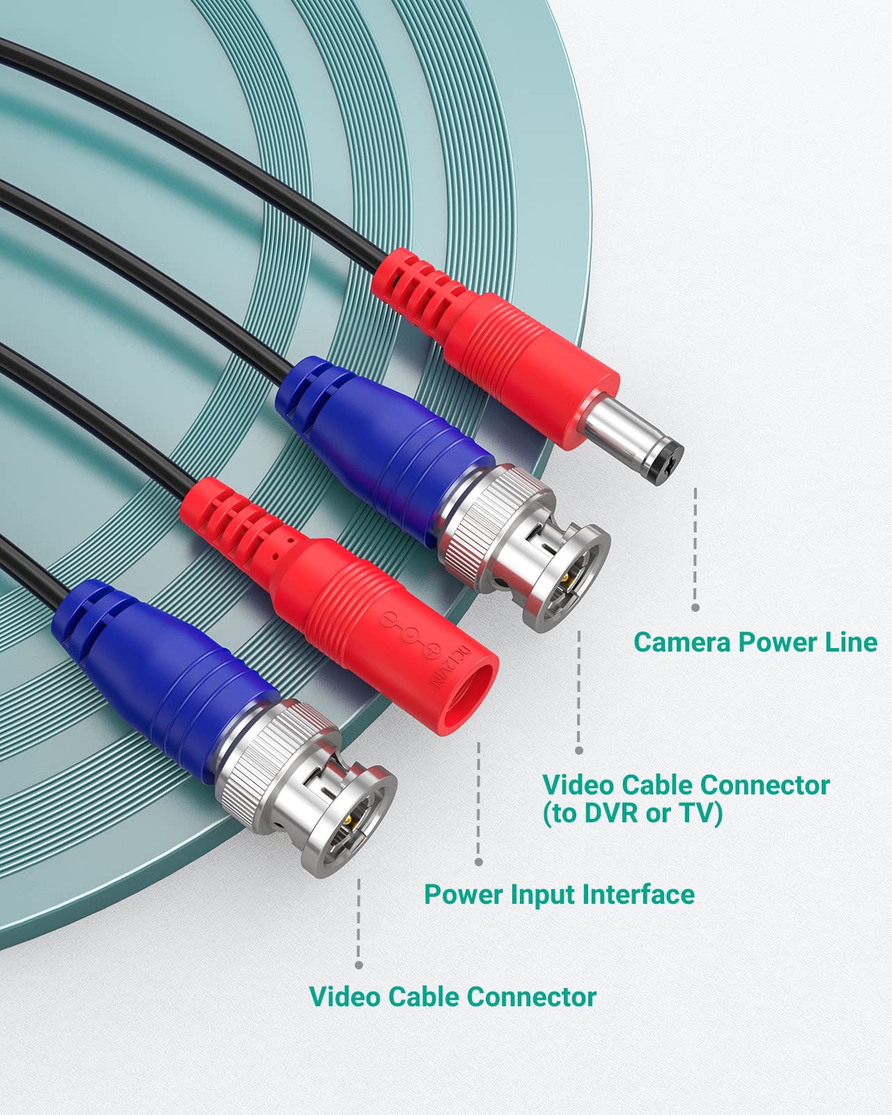 ANNKE 4 Pack 30M/100ft All-in-One Video Power Cables, BNC Extension Surveillance Camera Cables for CCTV Security DVR System Installation, Free 8 x BNC Connectors and 100pcs Cable Clips Included