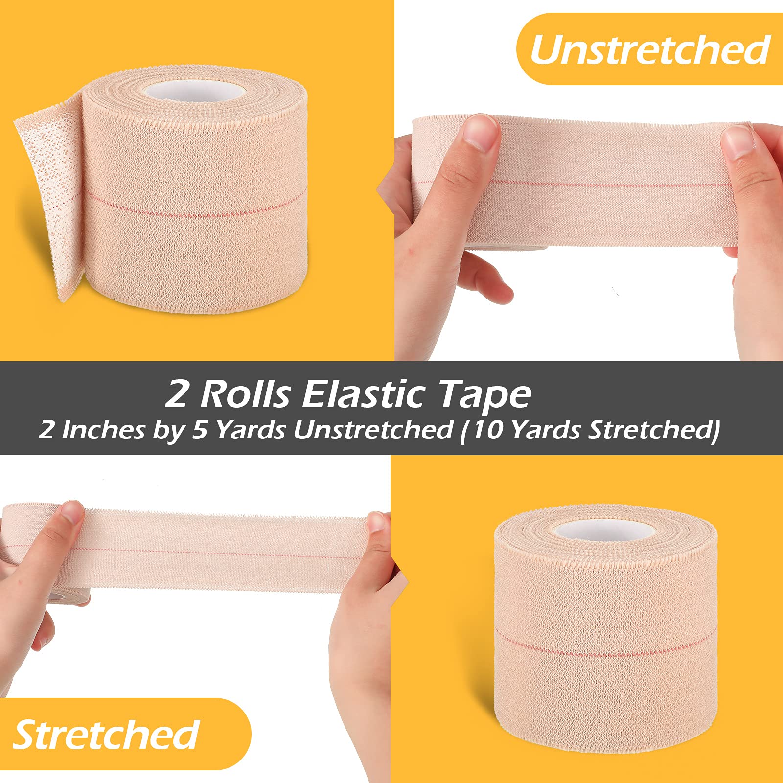 2 Rolls Adhesive Elastic Tape Bandage Tape Wrap Flexible Stretch Bandages for Sports Ankle, Knee and Wrist Sprains (Beige,2 Inch Wide)